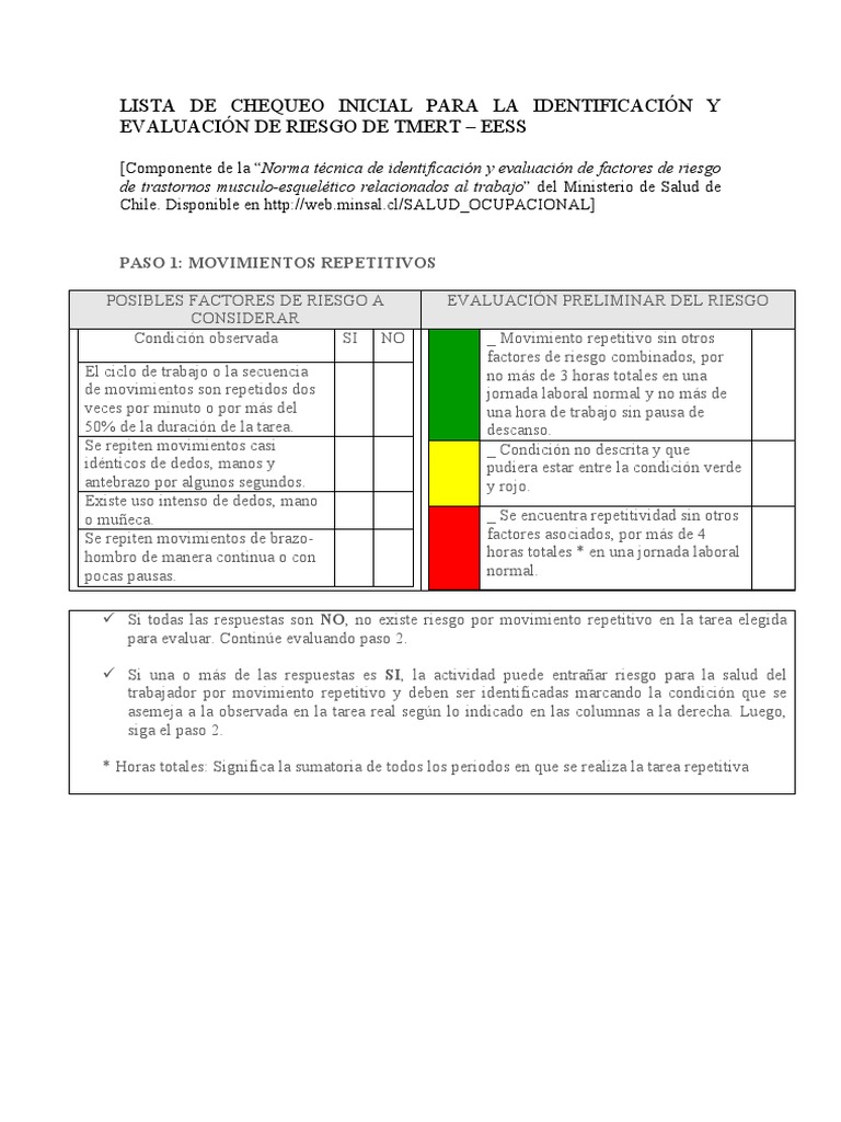 Lista de Chequeo Inicial TMERT PDF | PDF | Sicología | Science