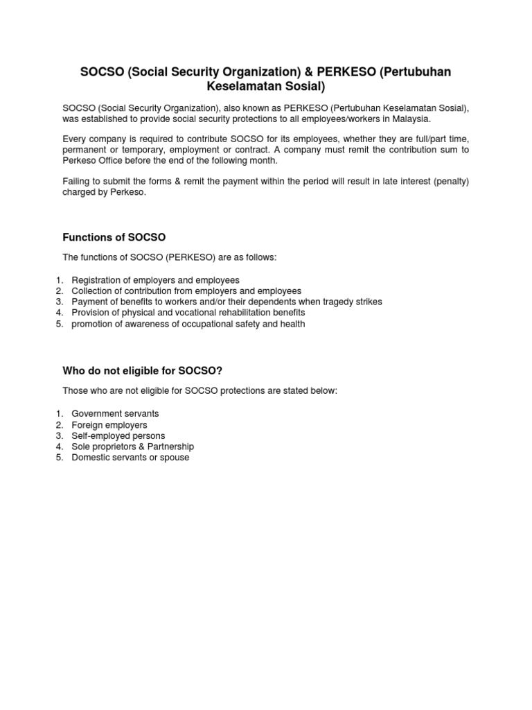 SOCSO (Social Security Organization) & PERKESO (Pertubuhan Keselamatan ...