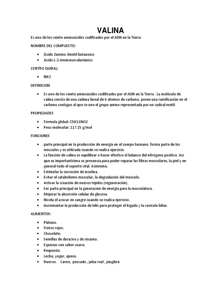 VALINA | PDF | Aminoácidos | Músculo