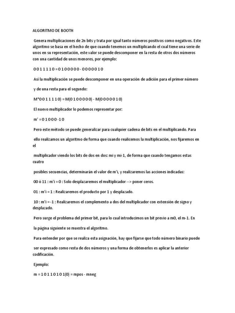 Algoritmo de Booth | PDF | Multiplicación | Algoritmos
