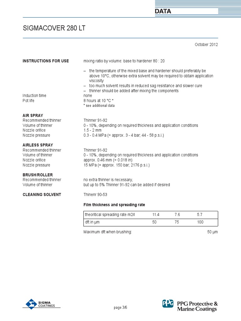 Sigmacover 280 LT: Instructions For Use | PDF | Paint | Industries