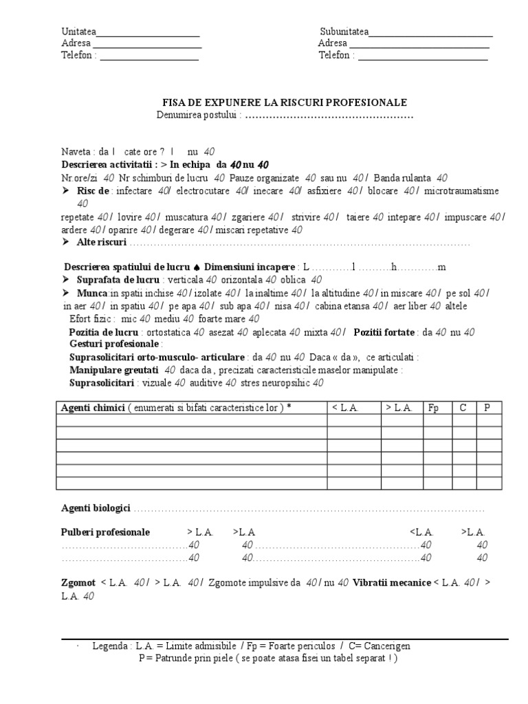 Fisa Expunere La Riscuri Profesionale | PDF