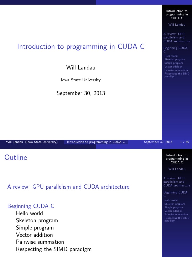 Introduction To Programming in CUDA C: Will Landau | PDF | Parallel Computing | Graphics ...