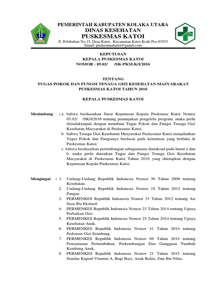 SK Program Gizi | PDF