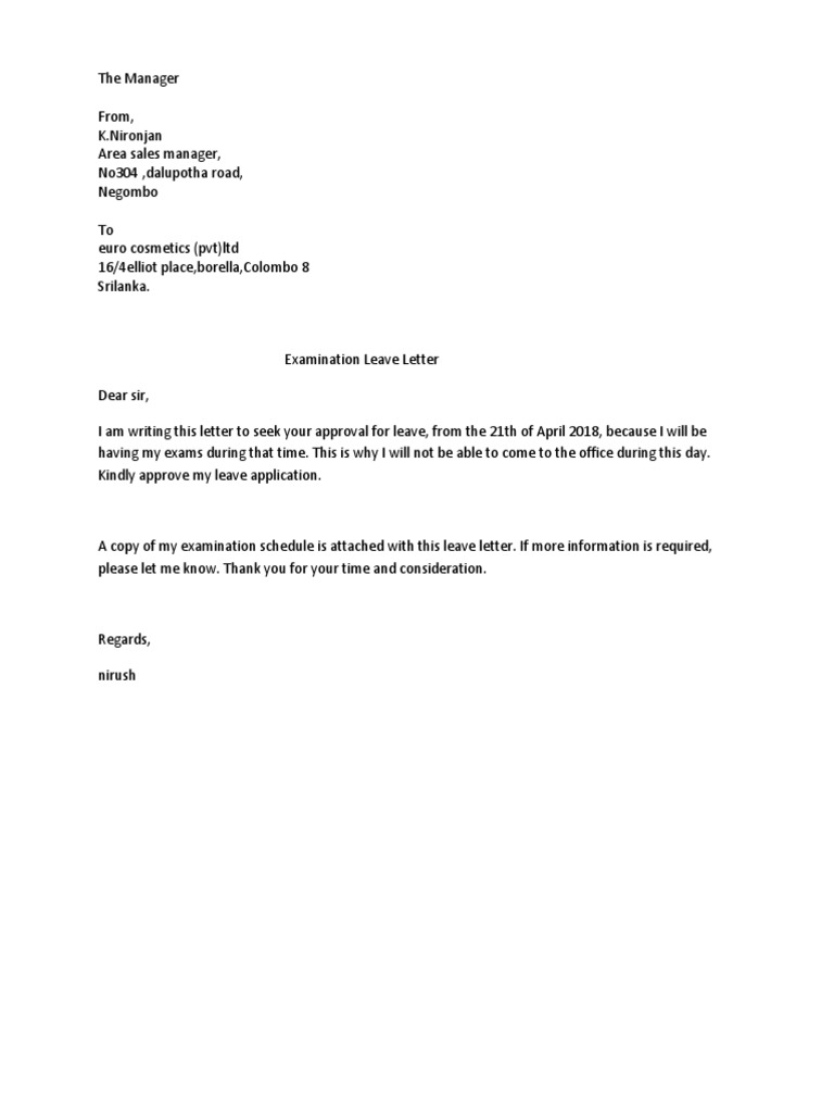 Leave Application For Exam From Office | PDF