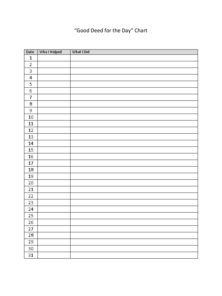 Daily Good Deed Tracking Chart | PDF