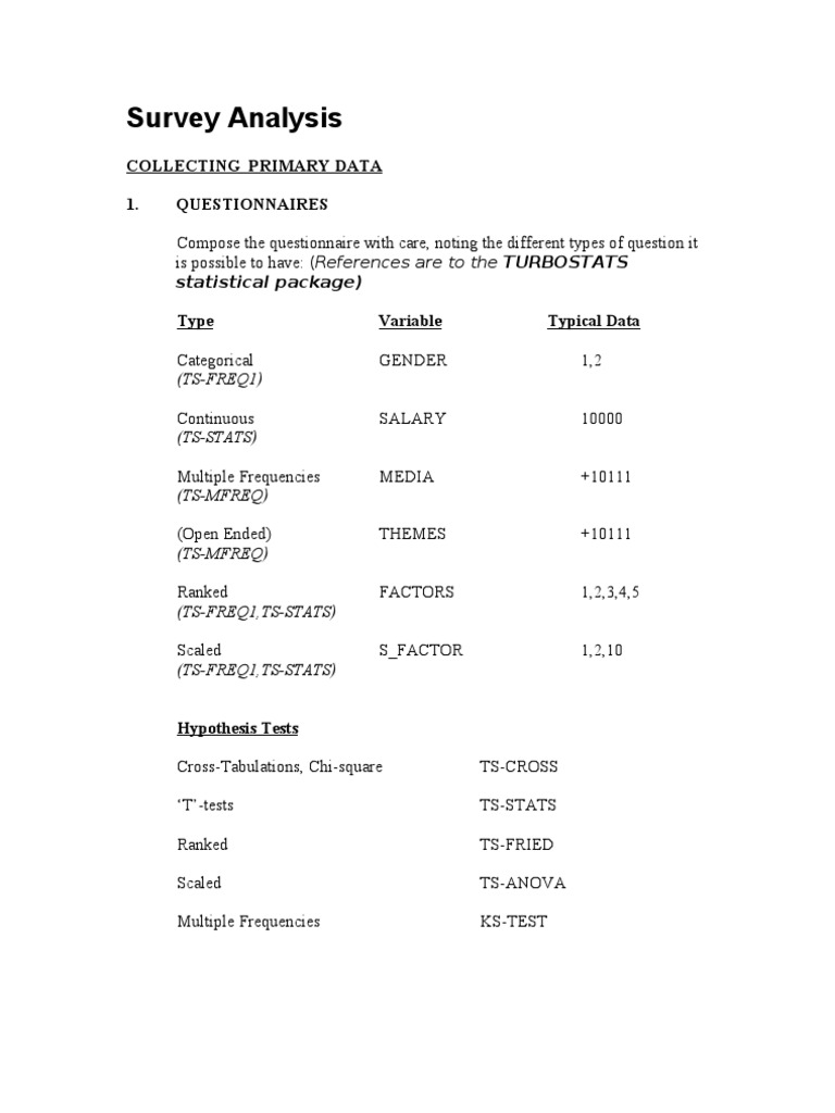 Survey Analysis: Collecting Primary Data 1. Questionnaires | Download Free PDF | Categorical ...