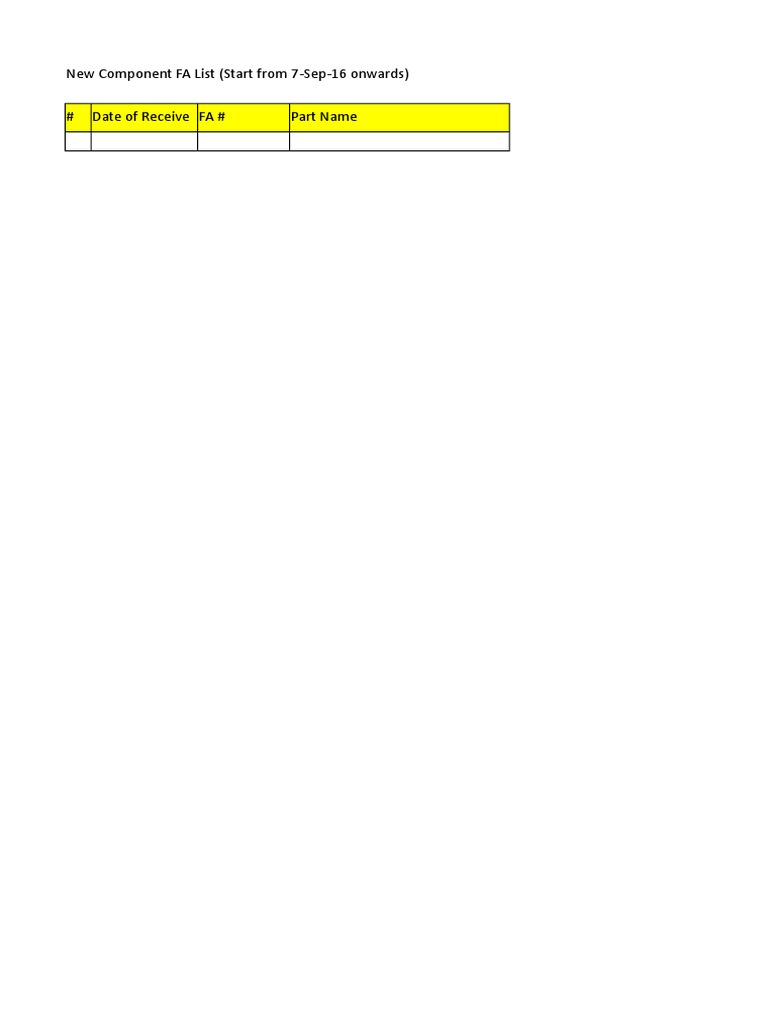New Component FA List (Start From 7-Sep-16 Onwards) # Date of Receive ...