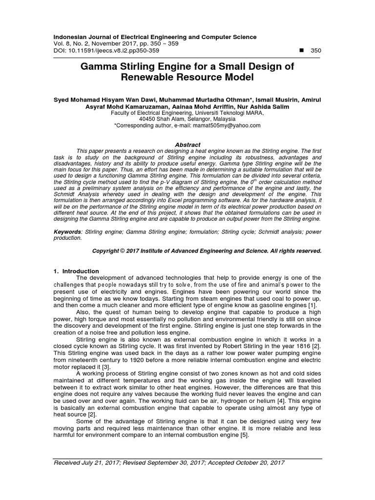 Gamma Stirling Engine For A Small Design of Renewable Resource Model ...