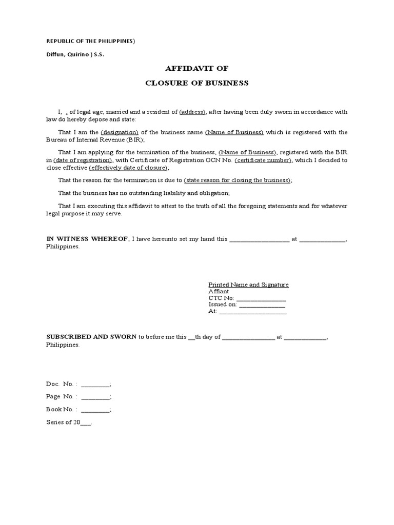 Sample Affidavit of Closure | PDF