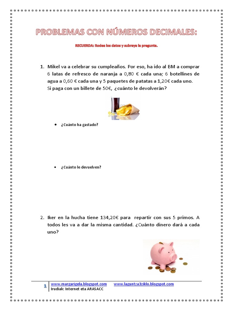Problemas Con Números Decimales 2 | PDF