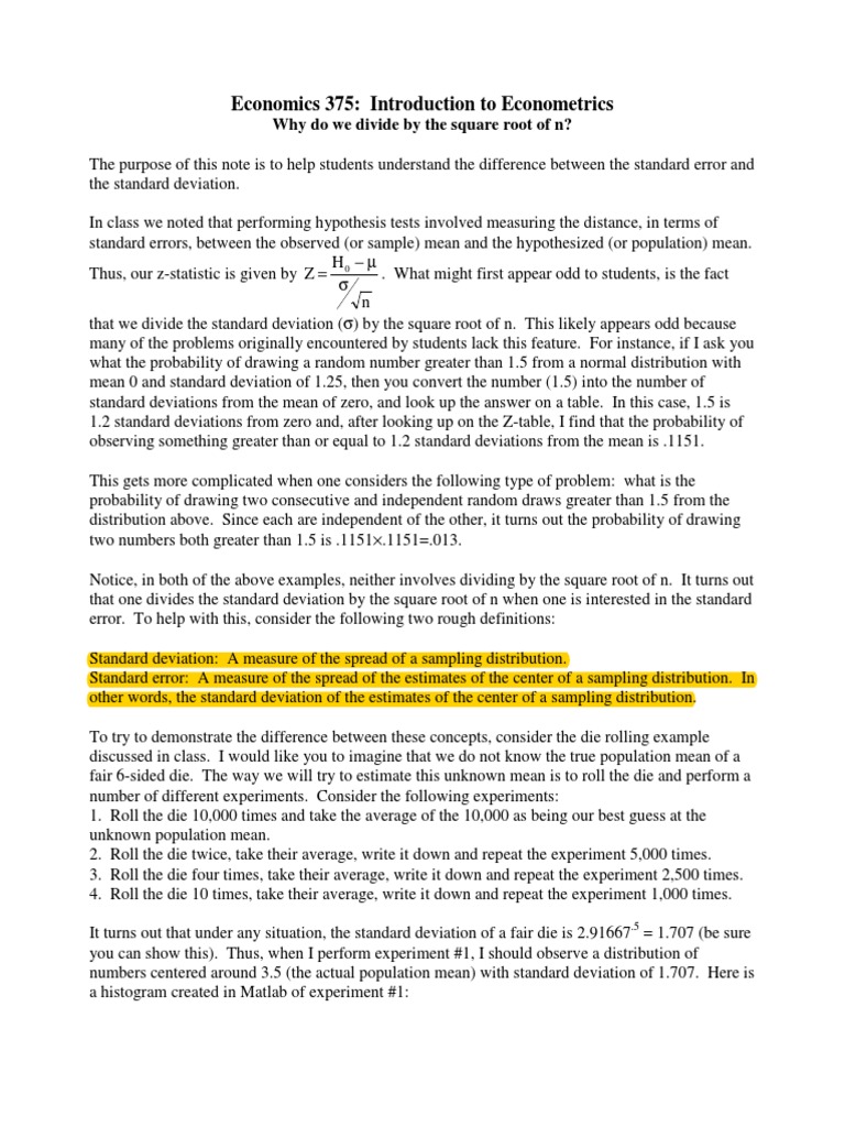 Why Do We Divide by N | PDF | Standard Error | Errors And Residuals