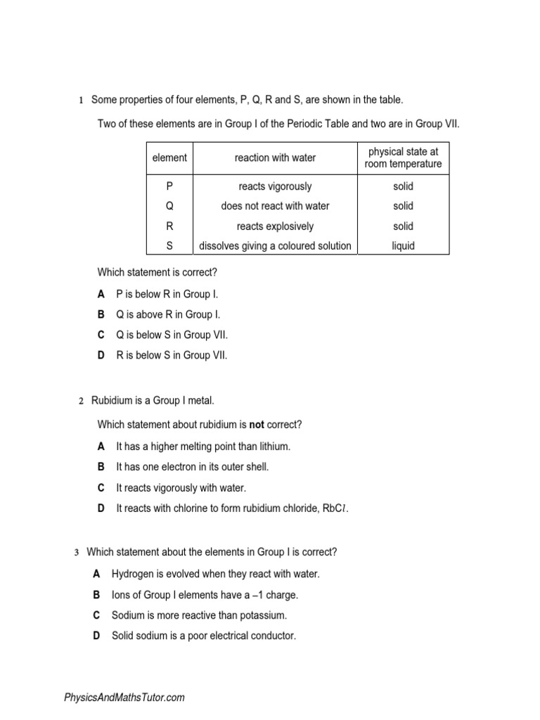 Group Properties (Multiple Choice) QP | PDF | Chlorine | Iodine