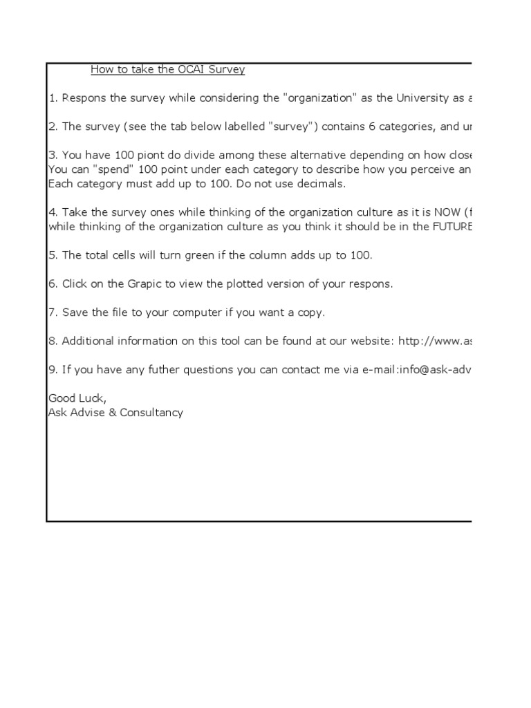 Questionnaire OCAI Tool | PDF | Survey Methodology | Leadership