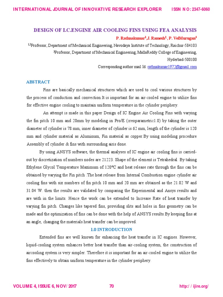 IC Engine Air Cooling Fins Design FEA | PDF | Heat Transfer | Finite ...