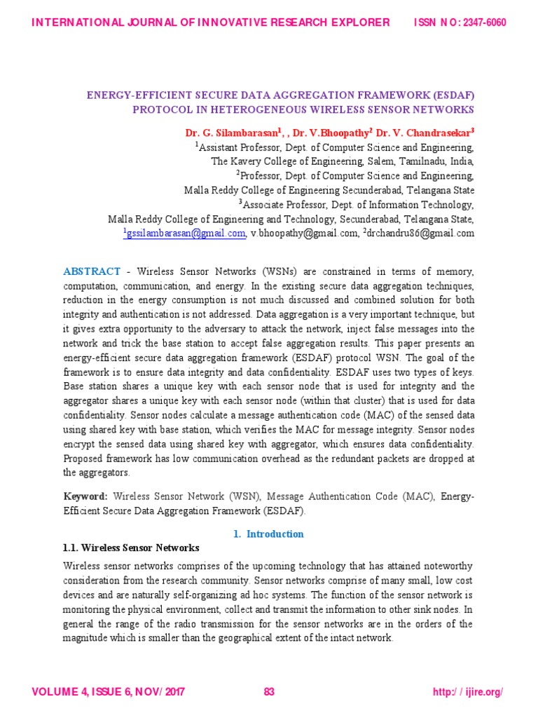 Energy Efficient Secure Data Aggregation Framework Esdaf Protocol In Heterogeneous Wireless