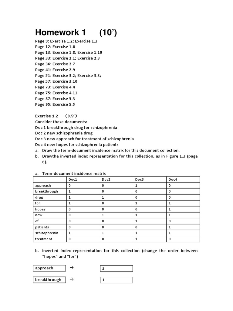 Homework 1 (10') : Exercise 1.2 0.5' | PDF | Search Engine Indexing ...