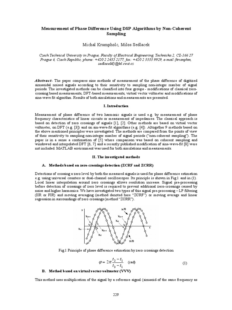 Measurement of Phase Difference Using DSP Algorithms by Non-Coherent Sampling | PDF | Discrete ...