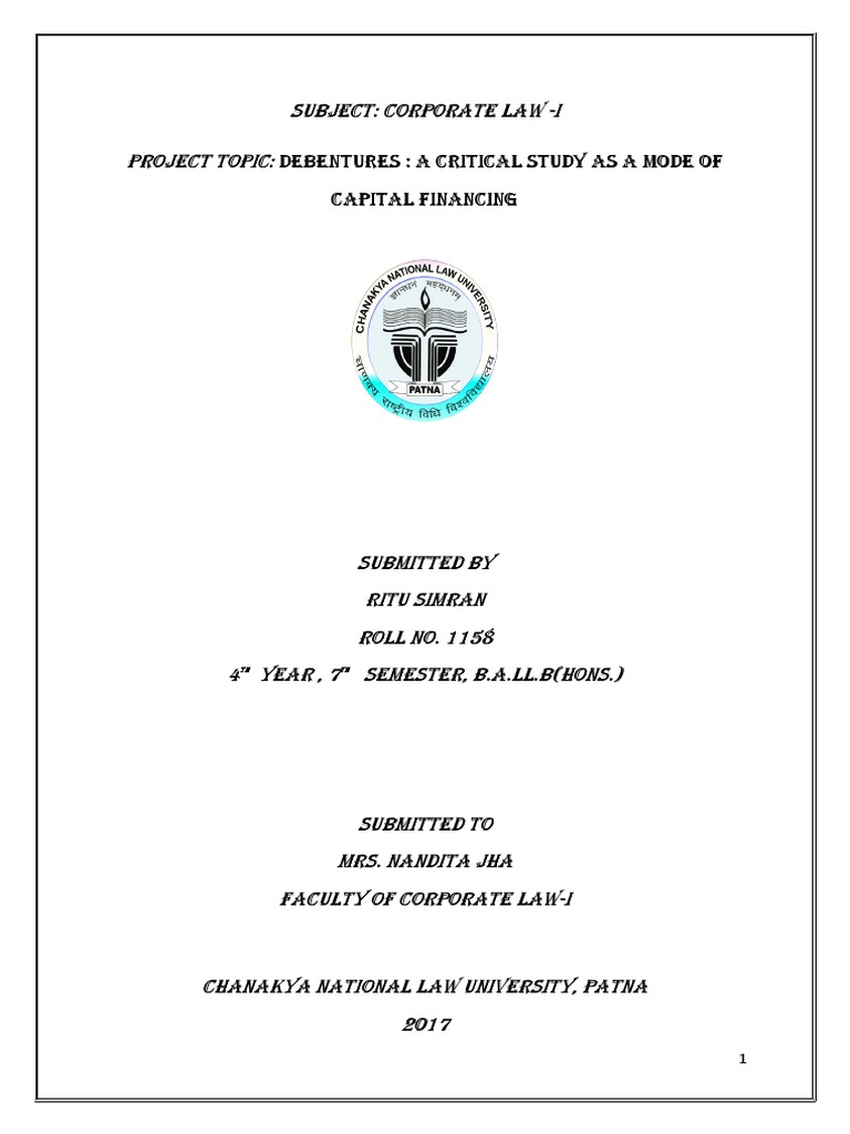 Company Law Project | PDF | Debenture | Bonds (Finance)