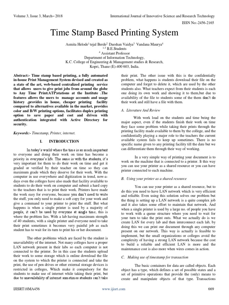 Time Stamp Based Printing System | Download Free PDF | Computer Network ...