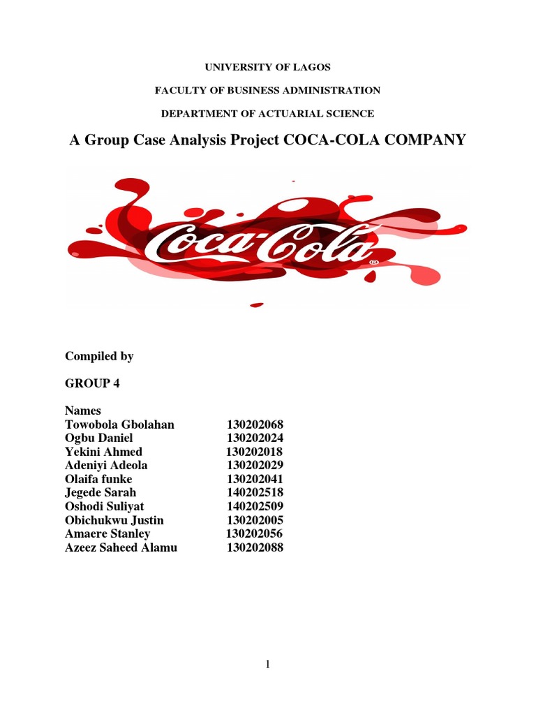 A Group Case Analysis Project COCA-COLA COMPANY | PDF | Pepsi Co | Coca ...