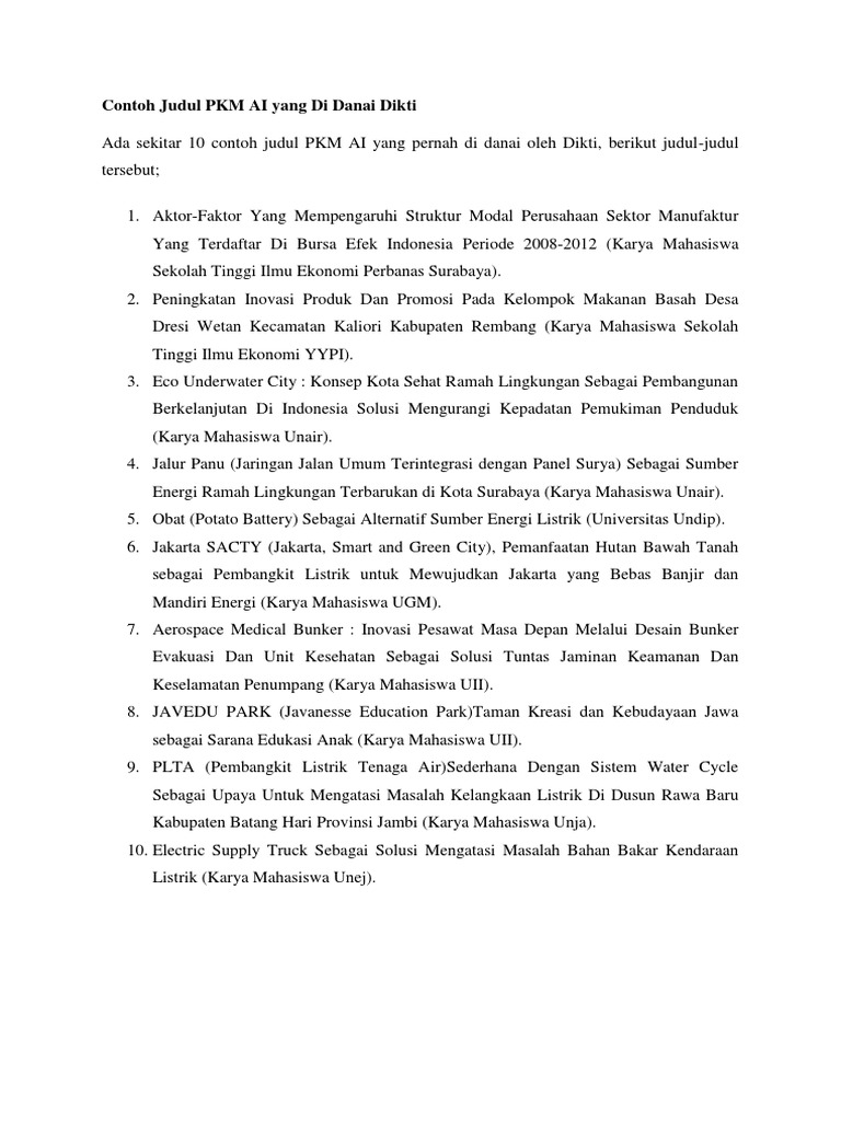 Contoh Judul PKM AI Yang Di Danai Dikti | PDF