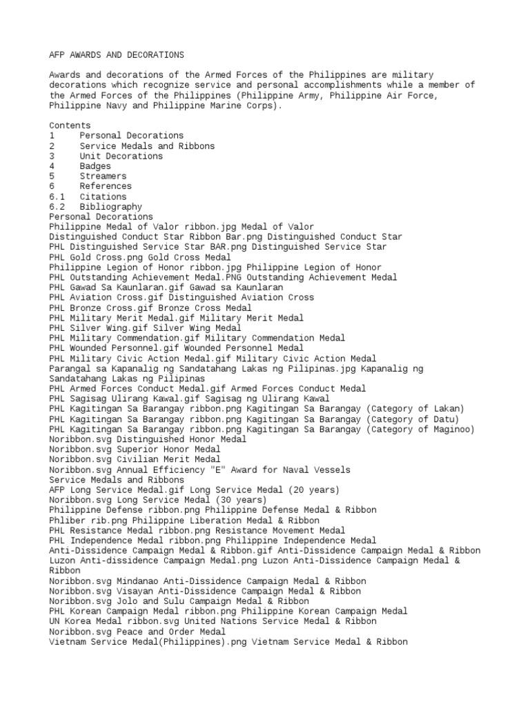 Afp Awards and Decorations | PDF | Military | Military Science