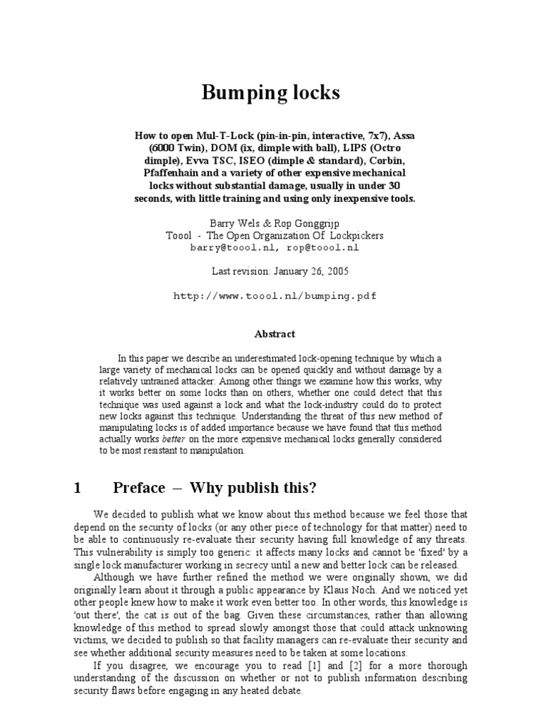 Key Bumping | PDF | Lock (Security Device) | Security Technology