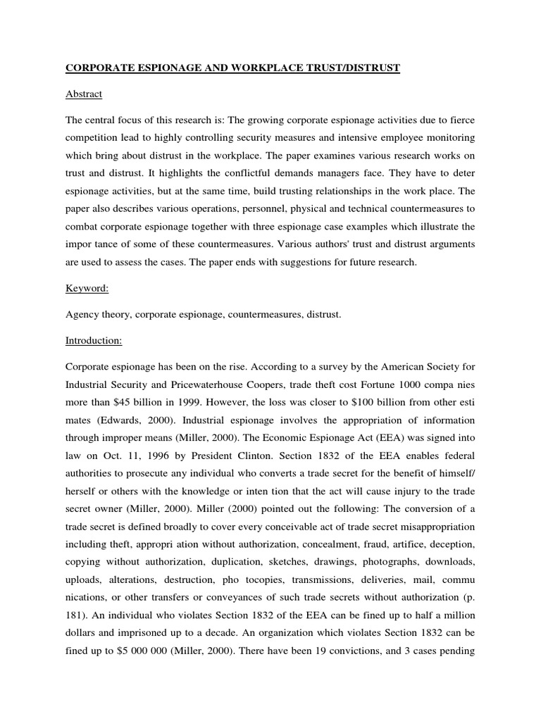 Corporate Espionage and Workplace Trust/Distrust | PDF | Deviance ...
