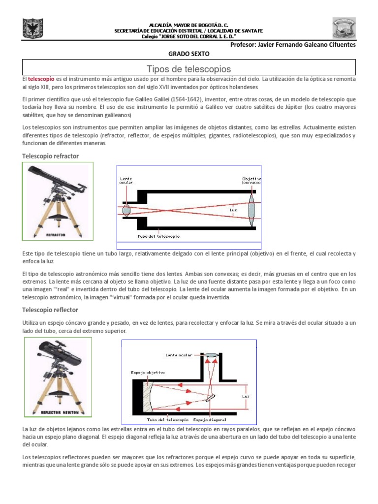 Tipos de Telescopios y sus Características | PDF | Telescopio ...