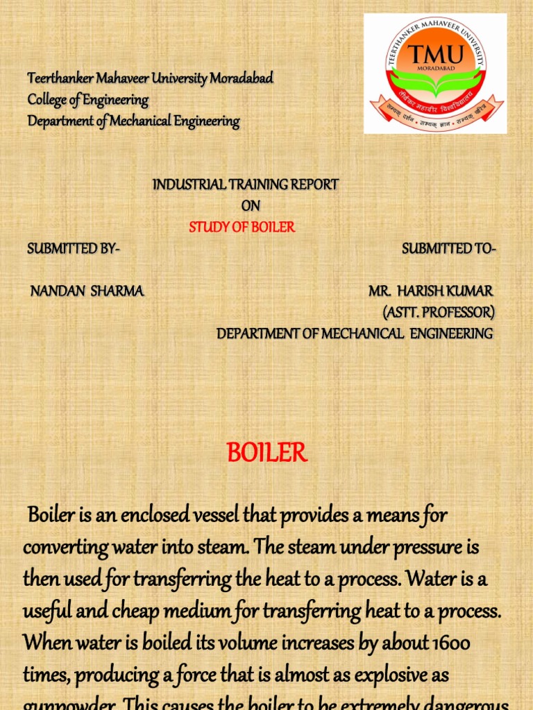 Boiler Study and Training Report | PDF | Boiler | Steam Engine