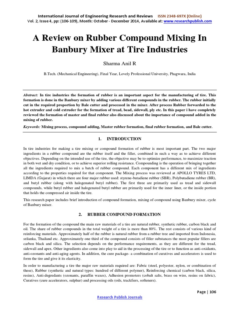 A Review On Rubber Compound Mixing in Banbury Mixer at Tire Industries ...