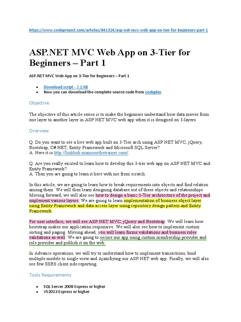 MVC Web App On 3-Tier For Beginners | PDF | Web Application | Model ...