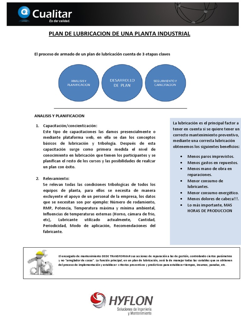 Plan de Lubricación Industrial Efectivo | PDF | Lubricante | Calidad ...