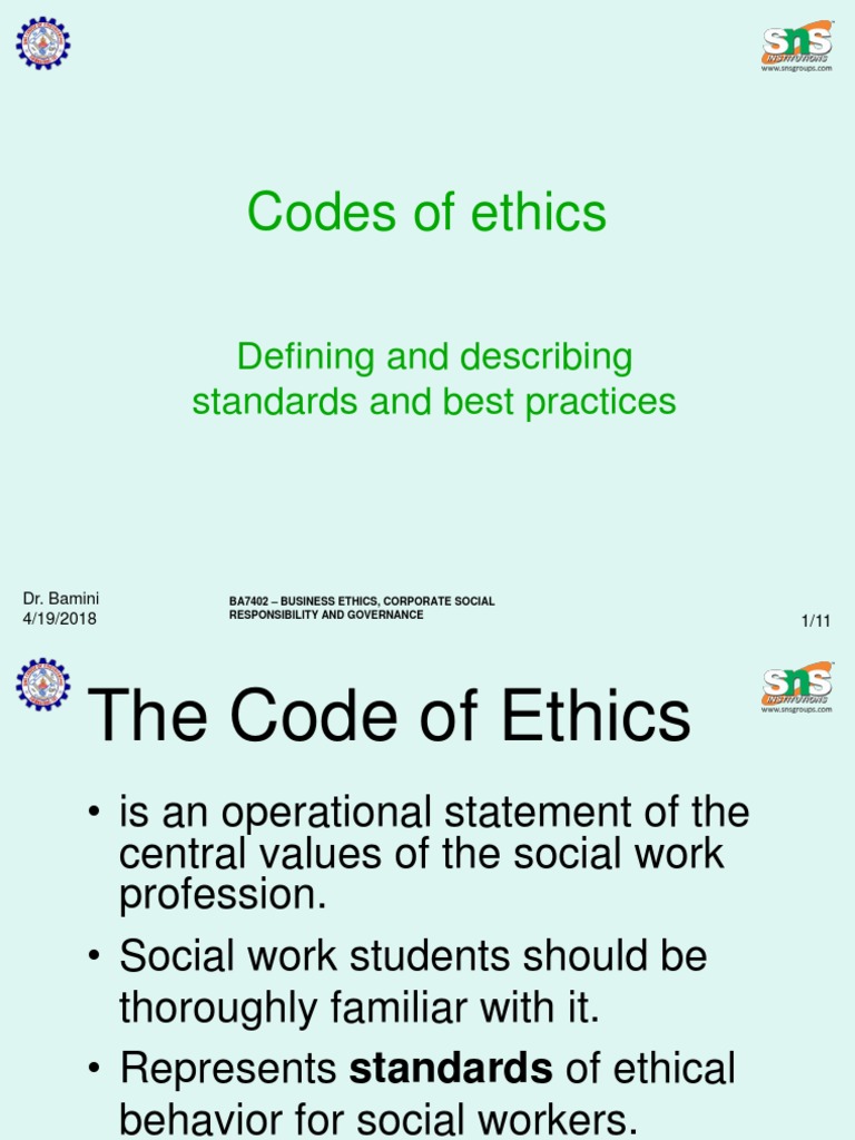 Codes of Ethics: Defining and Describing Standards and Best Practices ...