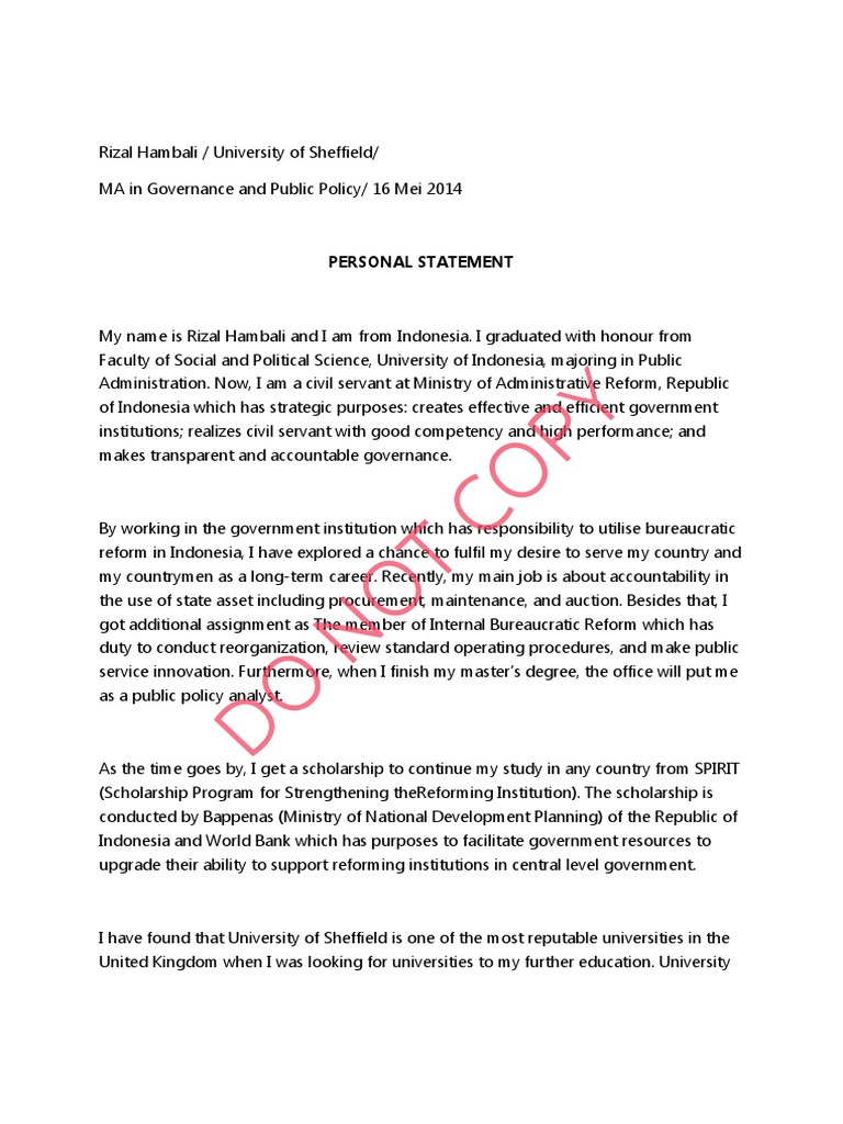 Personal Statement | Download Free PDF | Public Administration | University