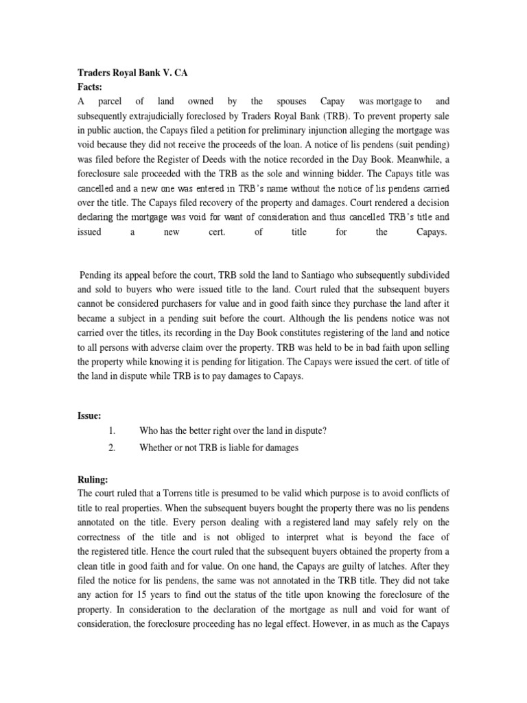 Traders Royal Bank V | PDF | Foreclosure | Mortgage Law