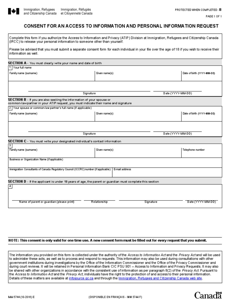 Consent for ATIP request | PDF | Privacy | Personally Identifiable ...