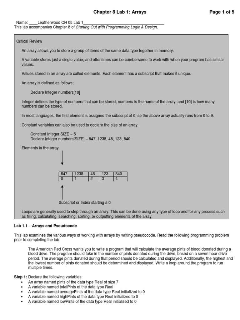 LeatherwoodCh 8 Lab 1 | PDF | Subroutine | Array Data Structure