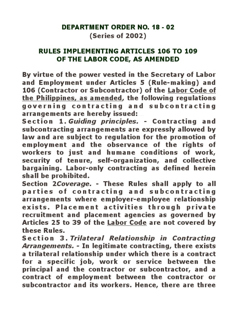 Rules Implementing Articles 106 To 109 of The Labor Code, As Amended ...