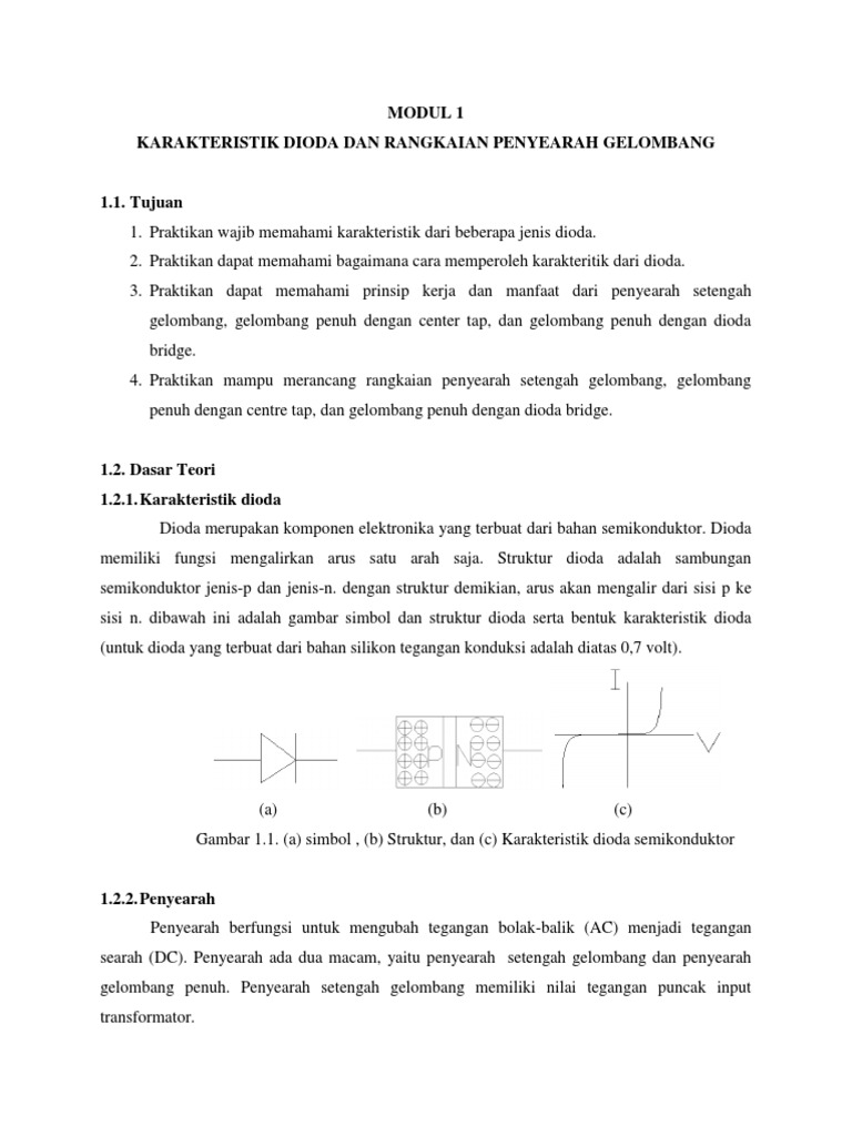 Modul 1 Karakteristik Dioda Dan Rangkaian Penyearah Gelombang | PDF