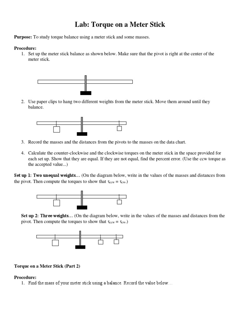 Torque On A Stick Lab | PDF | Metre | Physics
