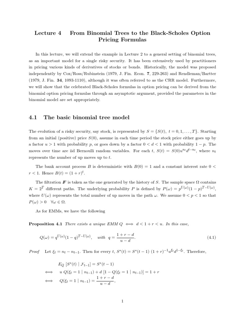 From Binomial Trees To The Black-Scholes Option Pricing Formulas | PDF ...