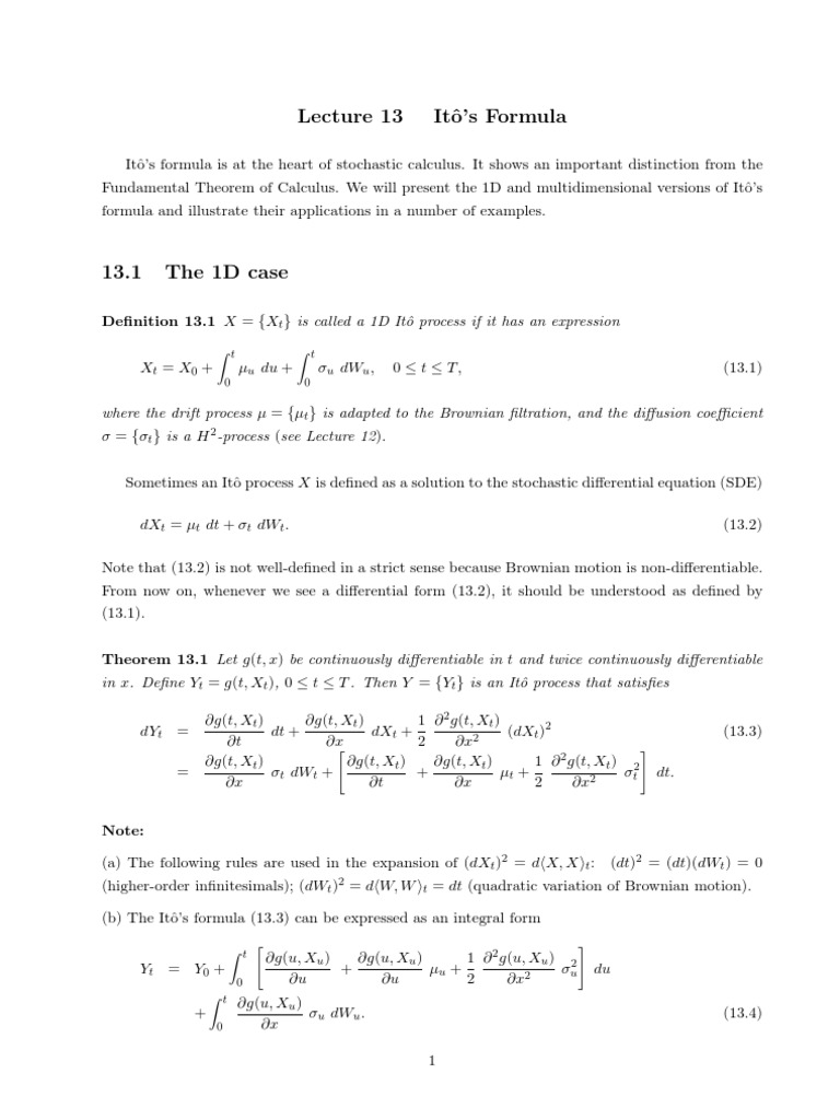 Understanding Itô's Formula in Stochastic Calculus | PDF | Mathematical ...