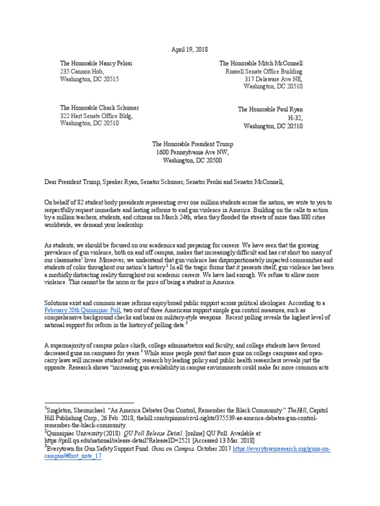 Letter From Student Body Presidents Regarding School Gun Violence ...
