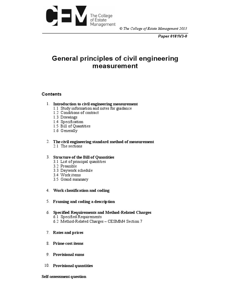 General Principles of Civil Engineering Measurement | Specification ...
