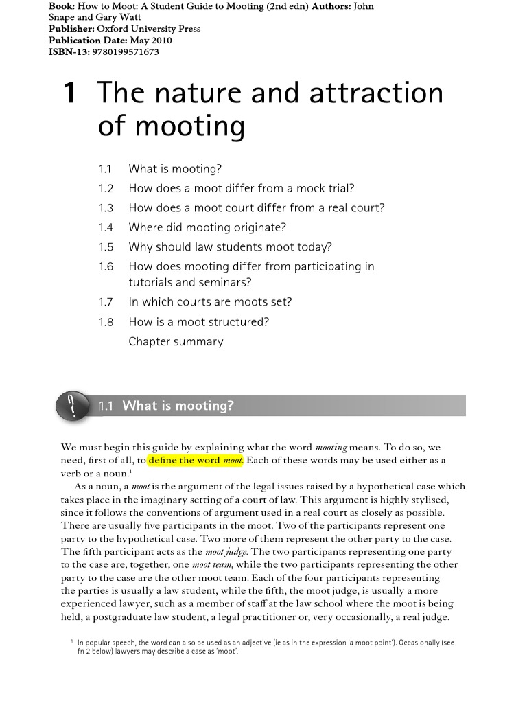 Reading I - The Nature and Attraction of Mooting | PDF | Cross ...