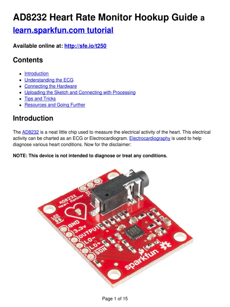 AD8232 Heart Rate Monitor Hookup Guide: Available Online at | PDF ...