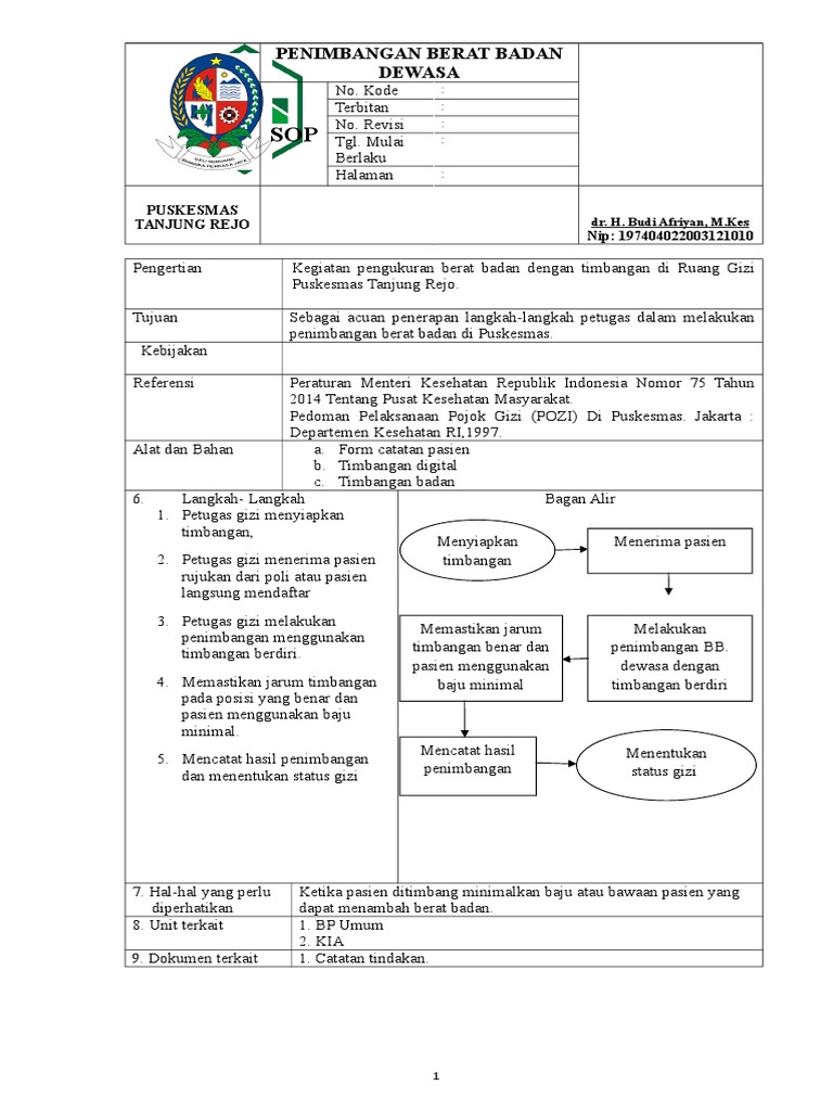 SOP Penimbangan Berat Badan Dewasa | PDF