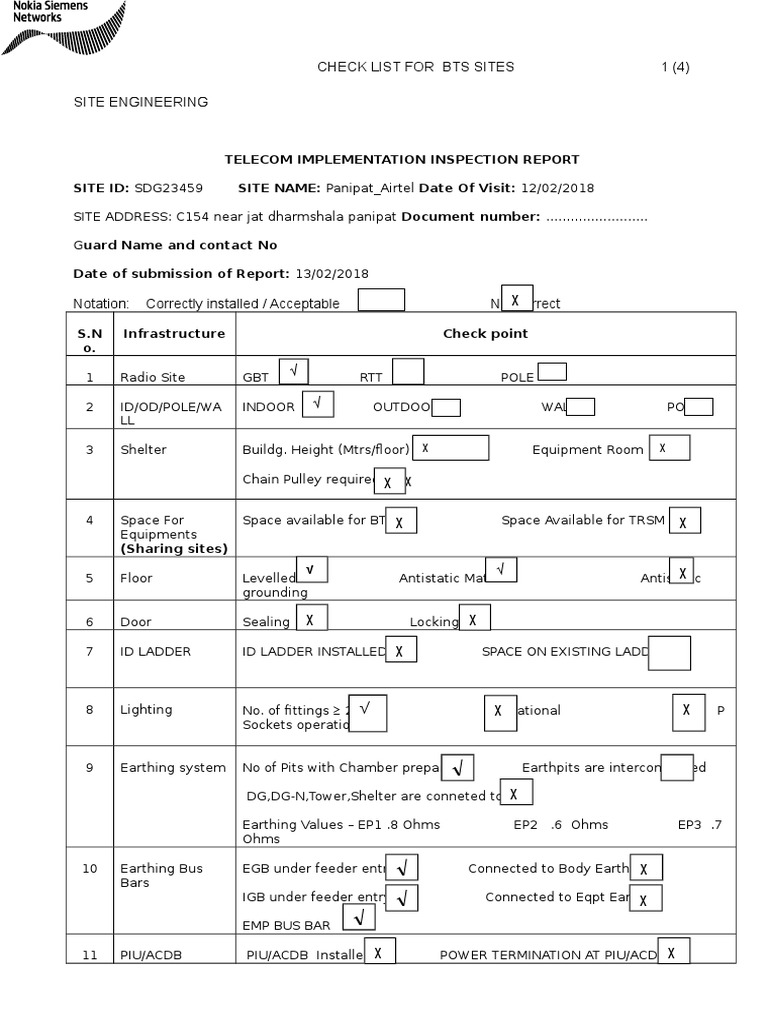 Rfi Checklist Nokia | PDF | Antenna (Radio) | Electrical Engineering